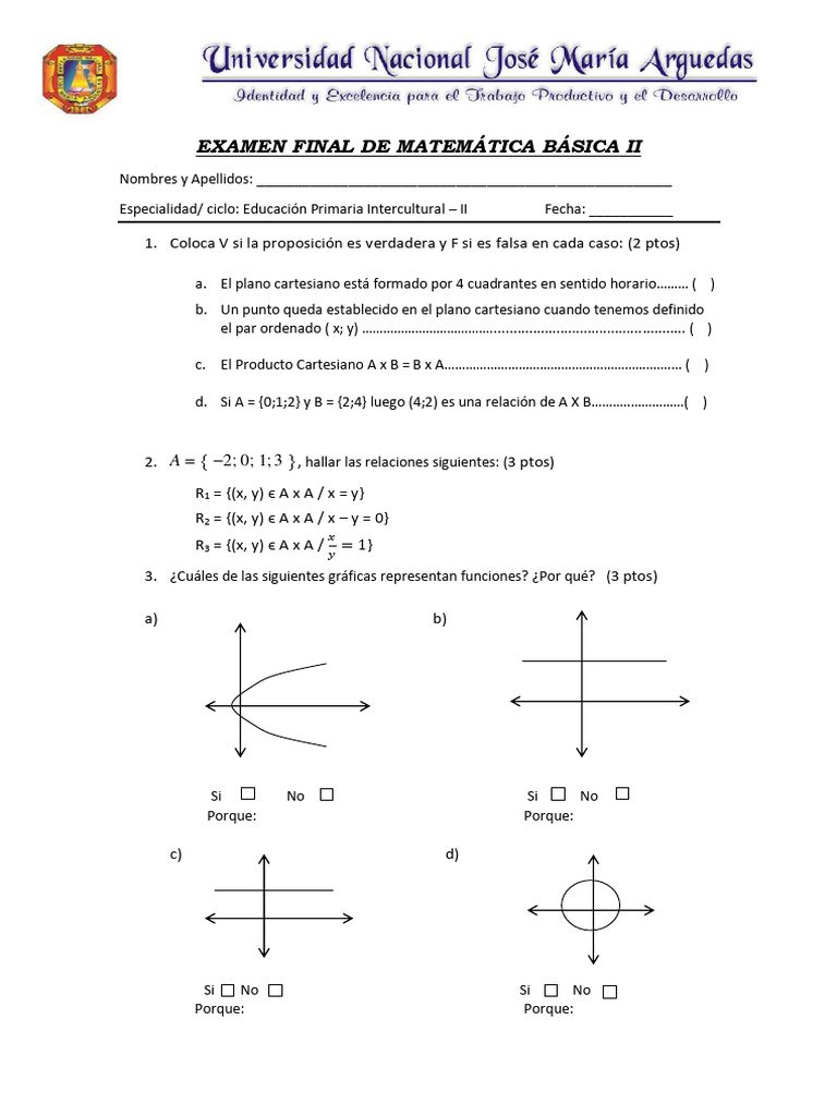 Examen Matemática Básica II 2024 | PDF | Matemáticas