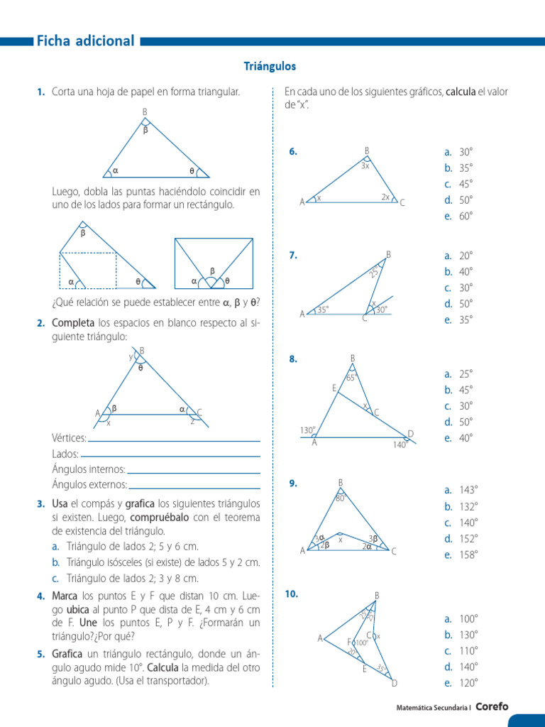 Ficha adicional - Triángulos | PDF | Triángulo | Ángulo