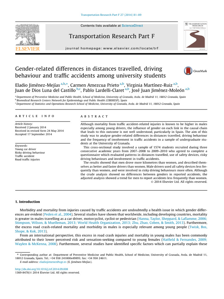 Gender-Related Differences in Distances Travelled, Driving Behaviour ... Gender-Related Differences in Distances Travelled, Driving Behaviour ...
