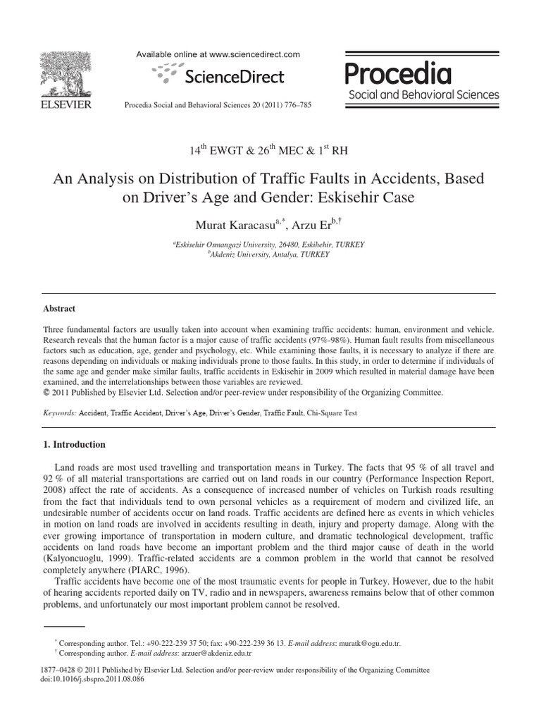 An Analysis On Distribution Of Traffic Faults In Accidents Based On Drivers Age And Gender