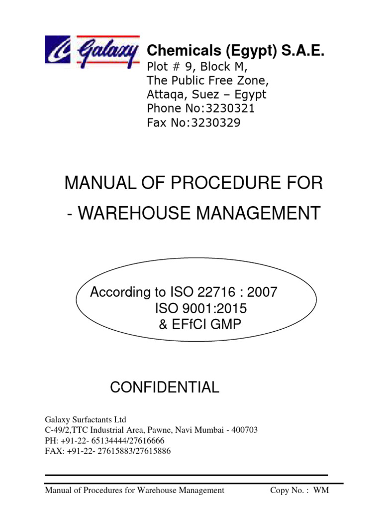 Manual of Procedure For - Warehouse Management: Chemicals (Egypt) S.A.E ...