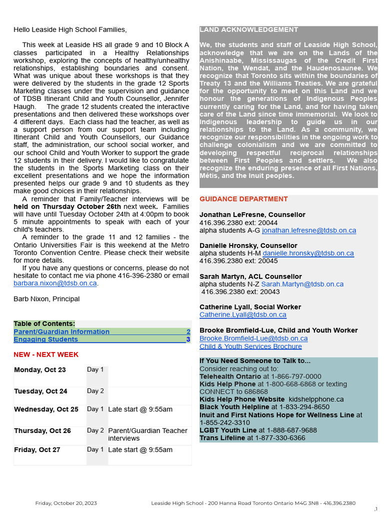 Leaside High School Weekly Update | PDF
