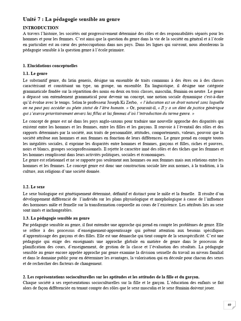 Pedagogie Gen U7 La Peda Sensible Genre | PDF | Sexe | Études des genres