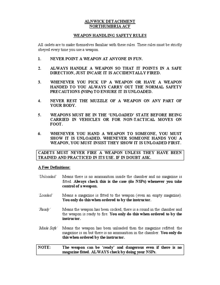 Weapon Handling Safety Rules | PDF