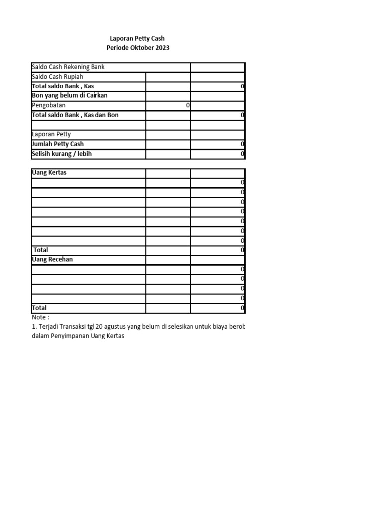 Format Laporan Cash Opname Oktober 2023 | PDF