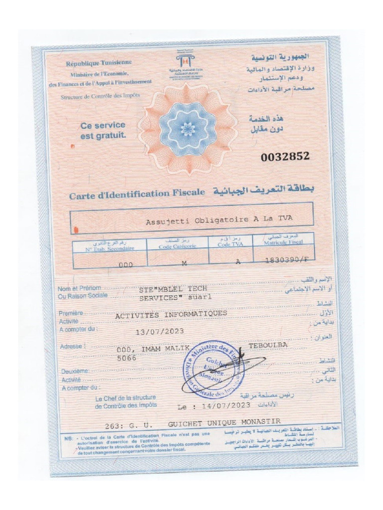 Carte Identification Fiscale | PDF