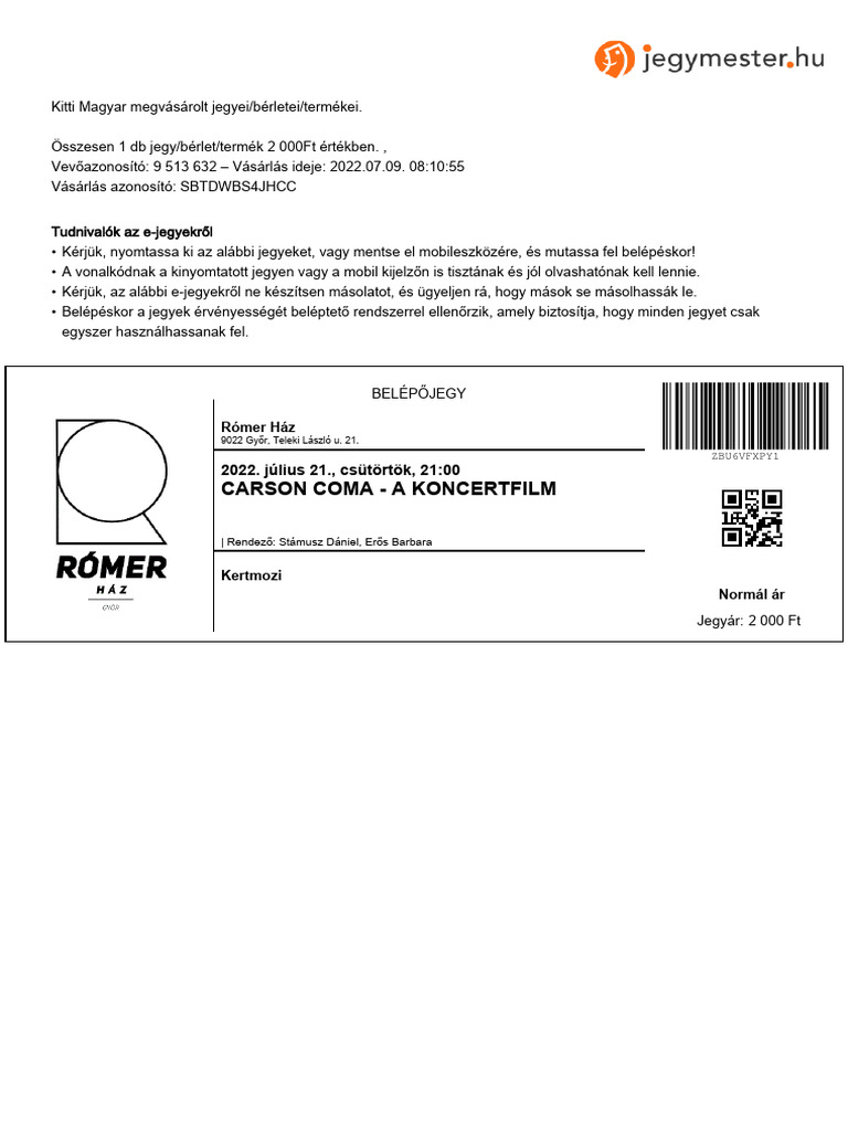 Carson Coma - A Koncertfilm: 2022. Július 21., Csütörtök, 21:00 | PDF