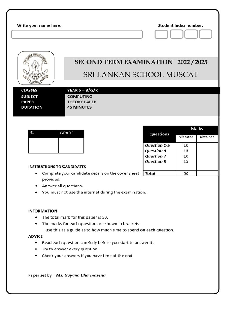 Grade 6 Computing Theory Exam | PDF | Robot | Robotics