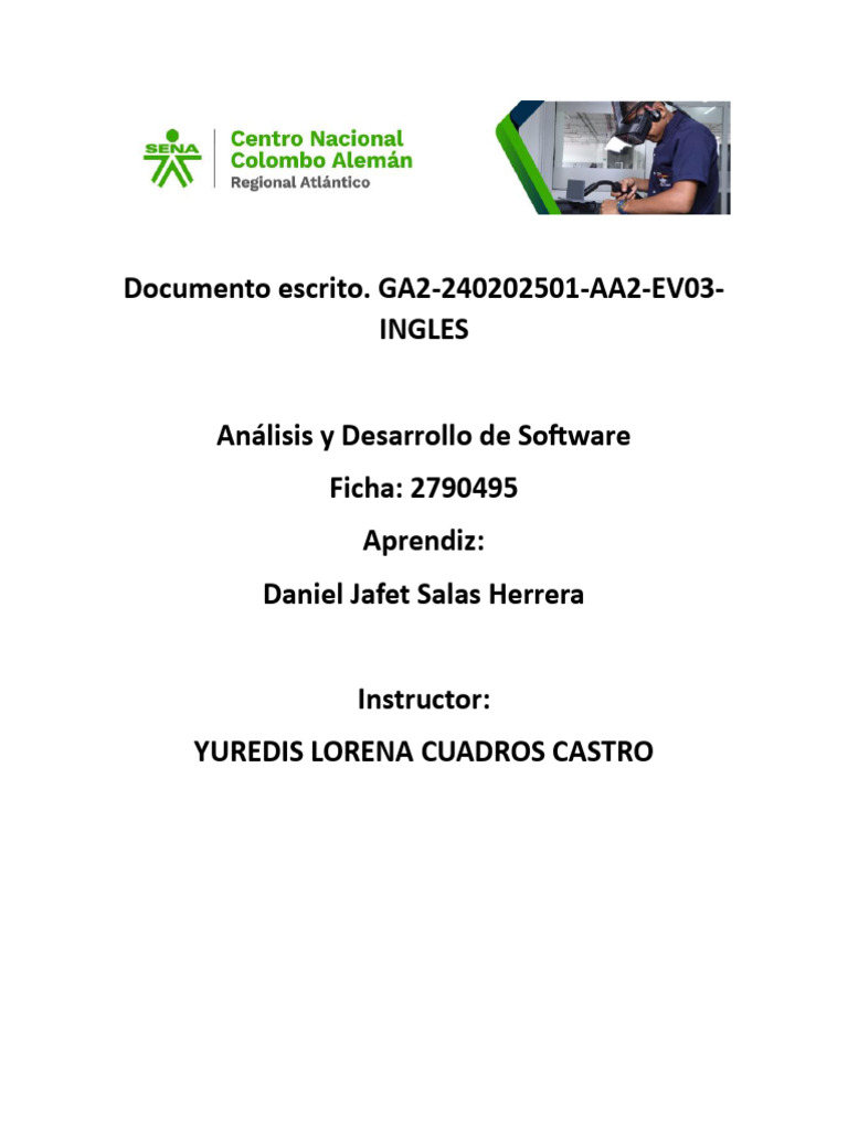 Documento Escrito. GA2 240202501 AA2 EV03 INGLES | PDF | Software ...