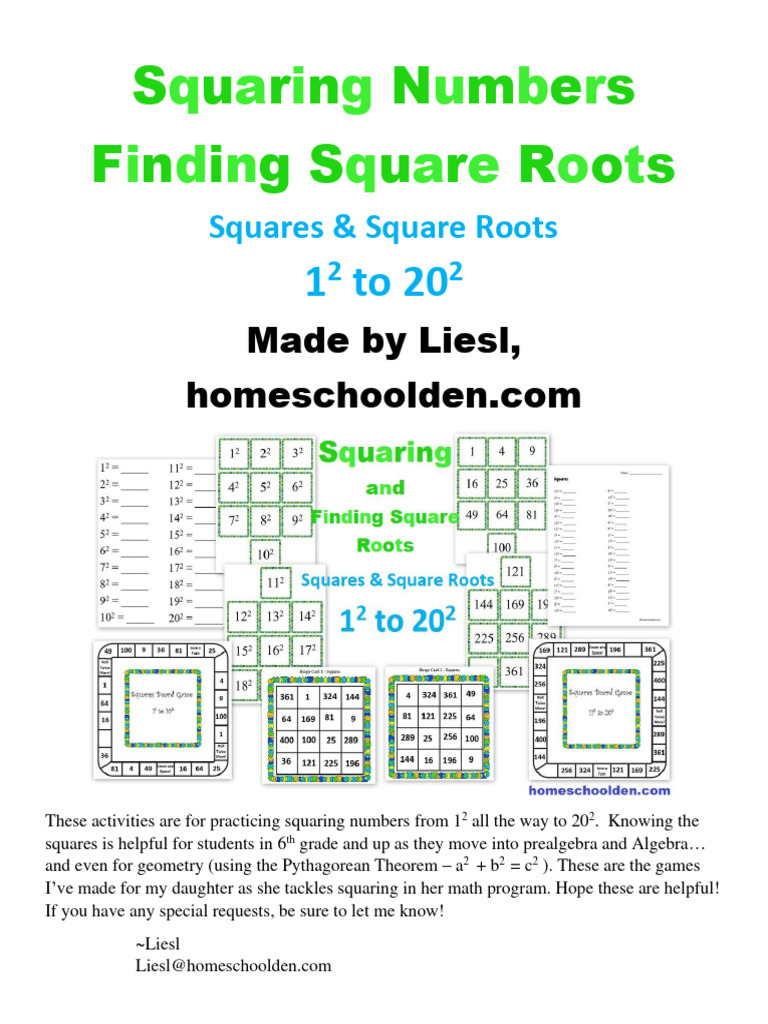 Squares and Square Roots - Math Games and Activities | PDF | Square Root