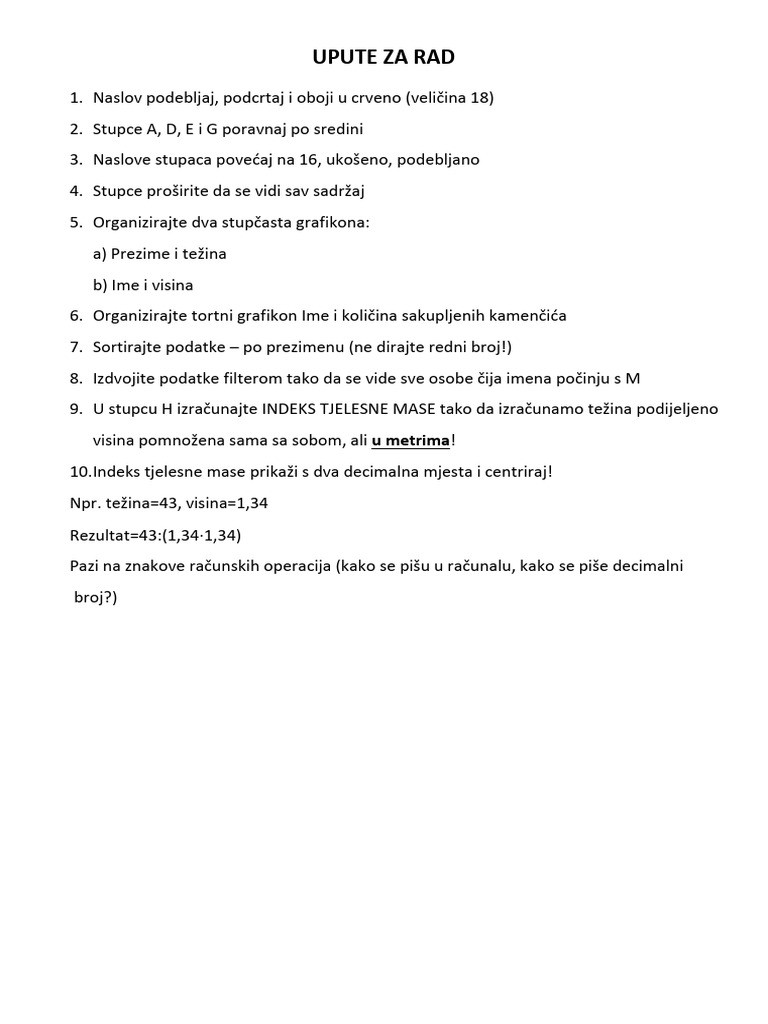 Upute Za Vjezba Pred Zadnju Provjeru 7r | PDF