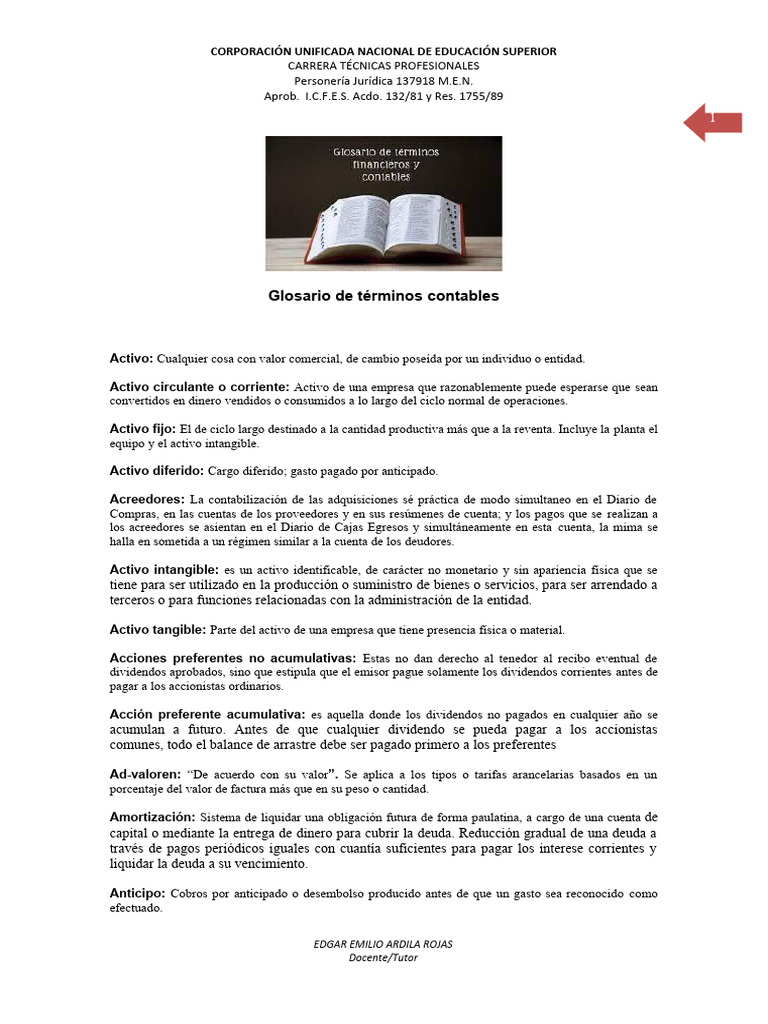 Lectura #2. Glosario de Terminos Contables | PDF | Contabilidad | Hoja ...