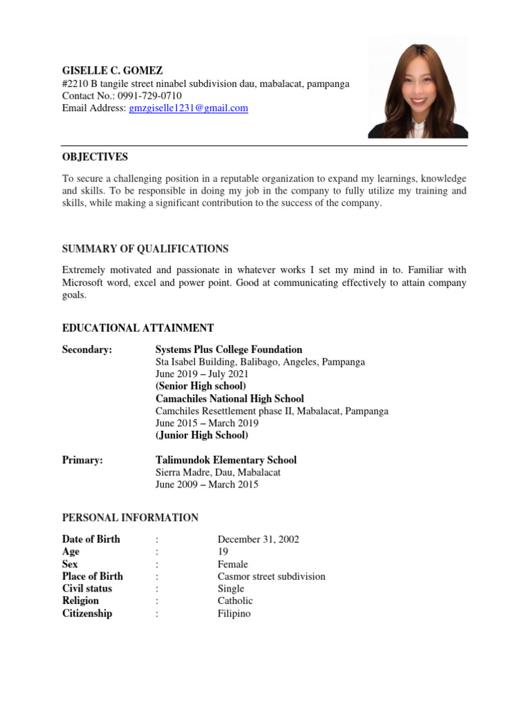Gomez Giselle C. - Resume Ku | PDF
