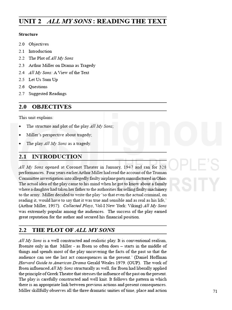 Unit-2 All My Sons | PDF | Tragedy