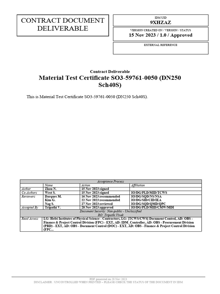 Material Test Certificate SO3-59761-0050 9XHZAZ v1 0 | PDF