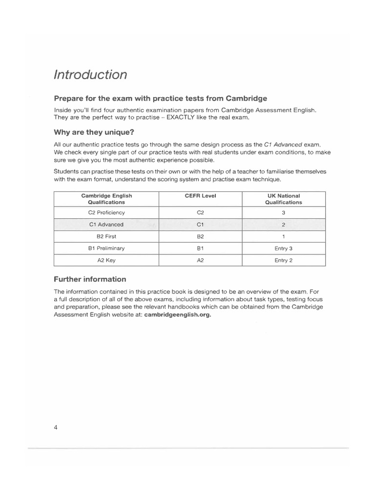 Cambridge C1 Advanced 4 Introduccion | PDF