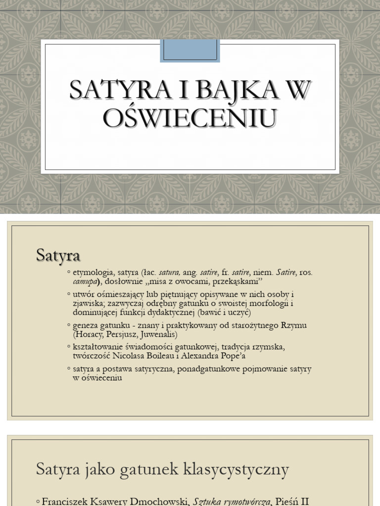 Satyra i Bajka w Oświeceniu | PDF