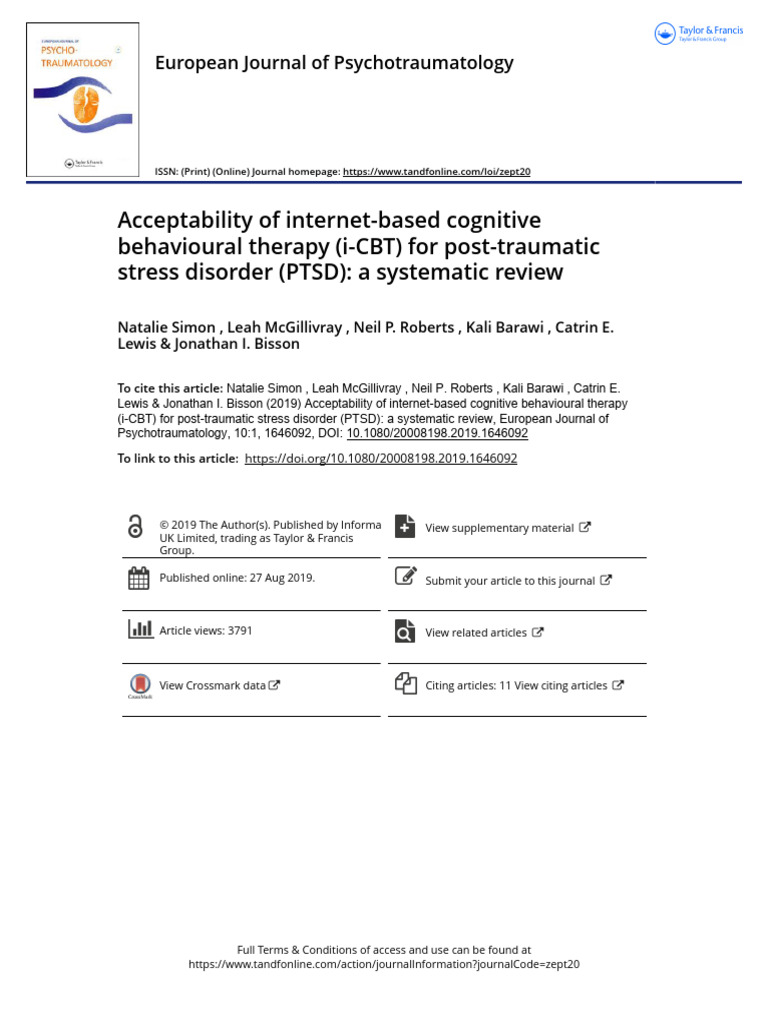 Acceptability of Internet Based Cognitive Behavioural Therapy I CBT For ... Acceptability of Internet Based Cognitive Behavioural Therapy I CBT For ...
