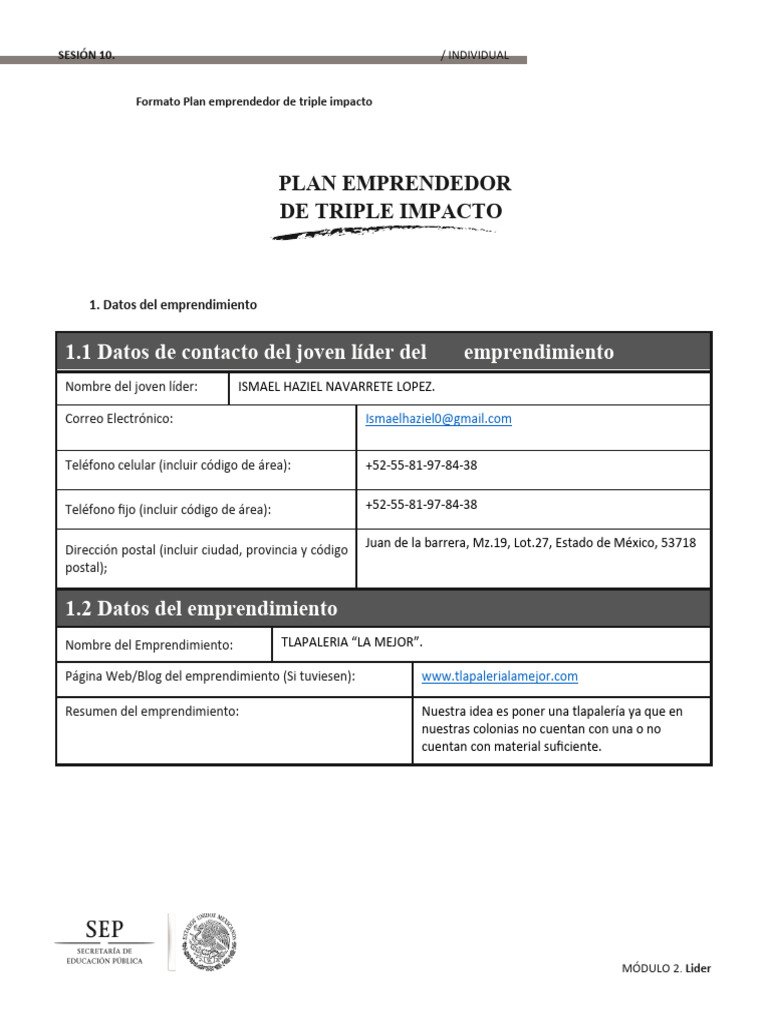 Anexo12 Plan Emprendedor Triple Impacto-Equipo | PDF | Iniciativa empresarial | Presupuesto