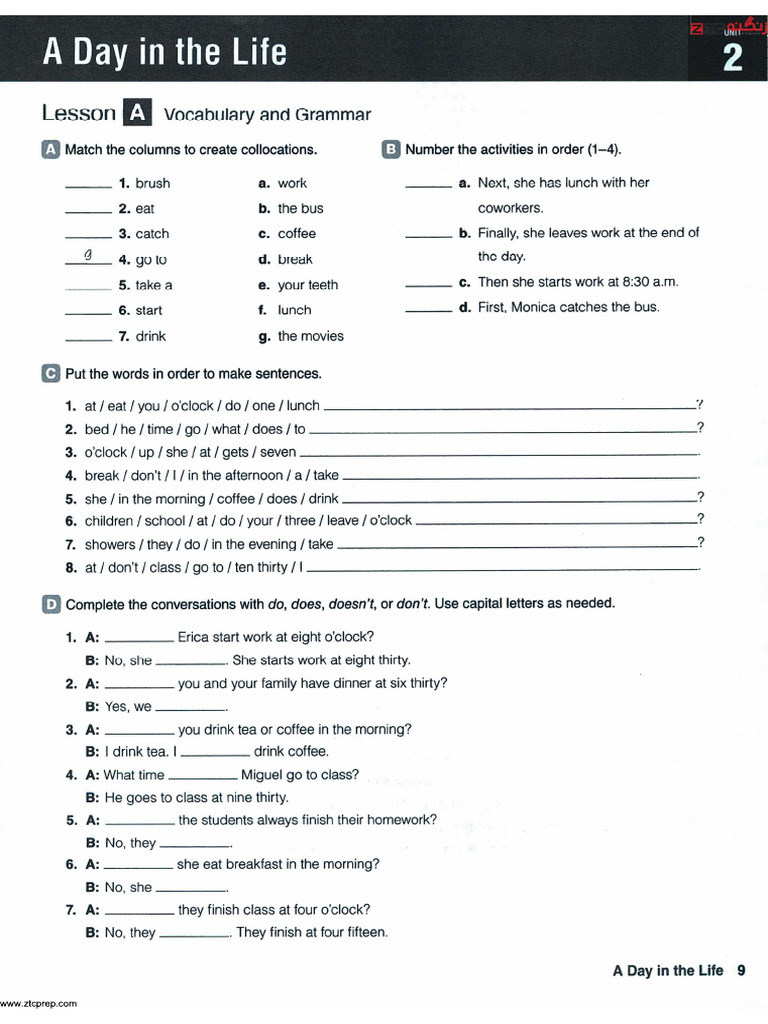 Unit 2 WB A Day in The Life | PDF