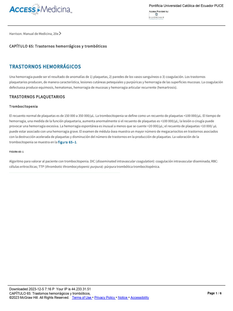 CAPÍTULO 65 - Trastornos Hemorrágicos y Trombóticos | PDF | Coagulación | Plaqueta