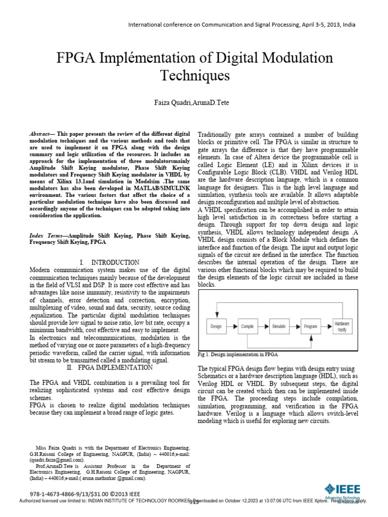 FPGA Implementation of Digital Modulation Techniques | PDF | Modulation | Hardware Description ...