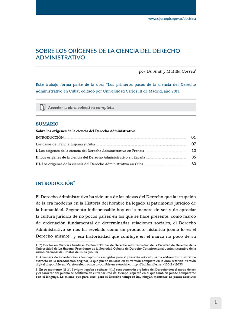 Sobre Los Orígenes de La Ciencia Del Derecho Administrativo - Andry Matilla | PDF | Cuba ...