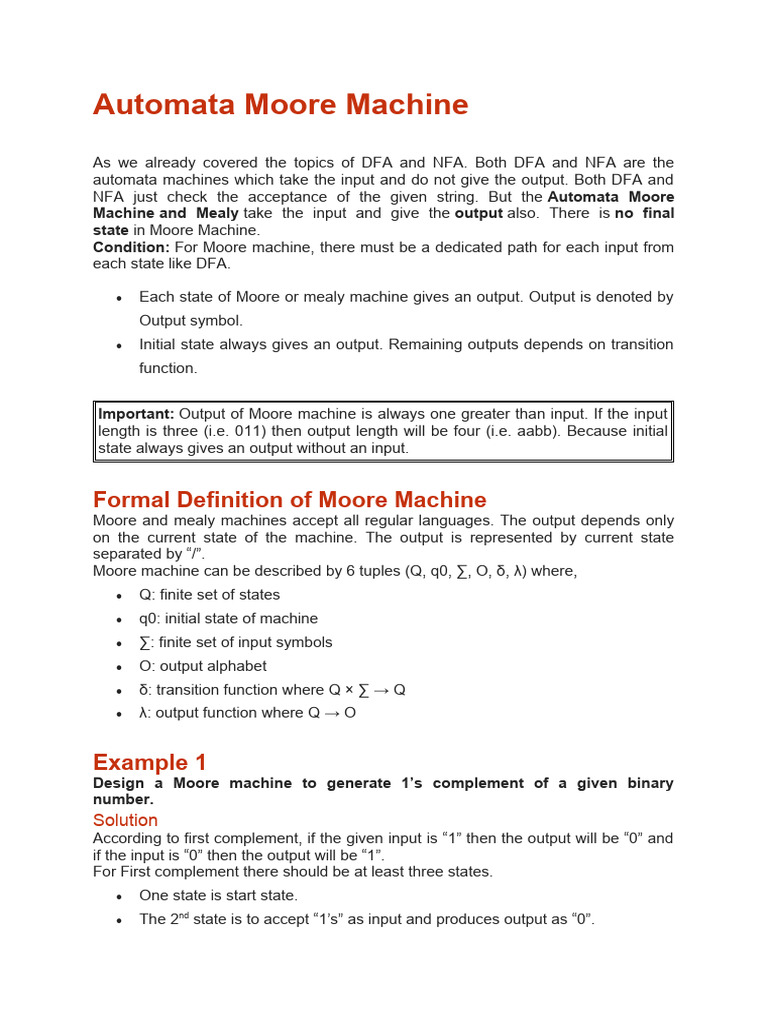 Automata Moore MealyMachine | PDF | Mathematical Logic | Formal Methods