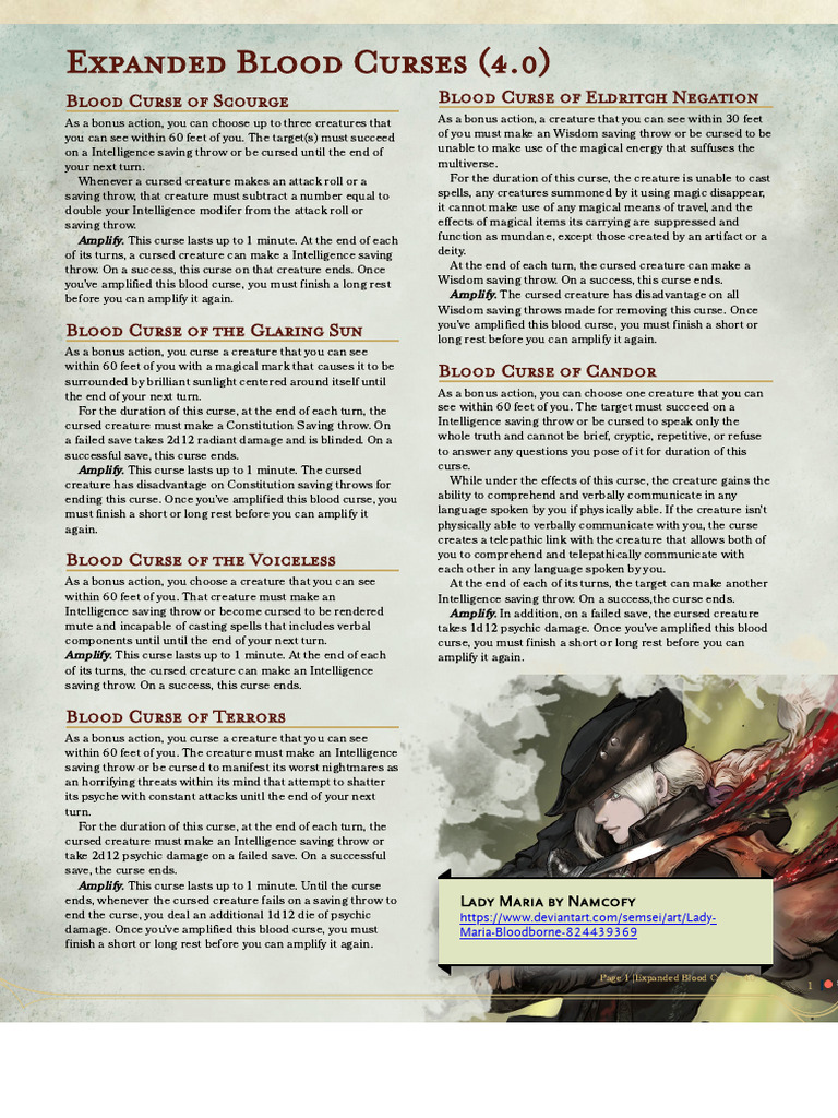 Expanded Blood Curses for 5E | PDF