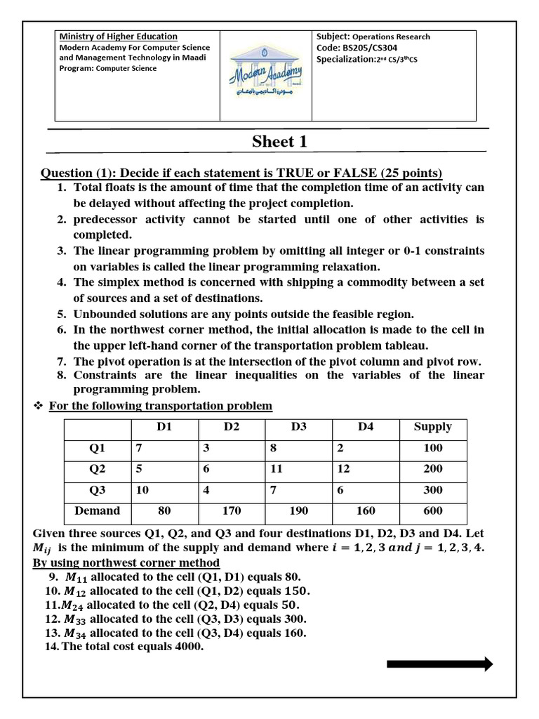 Sheet 1 | PDF | Linear Programming | Applied Mathematics