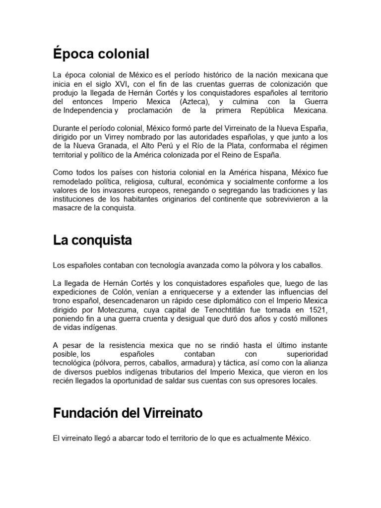 Época Colonial en México: 1521-1821 | PDF | Nueva españa | Gente blanca