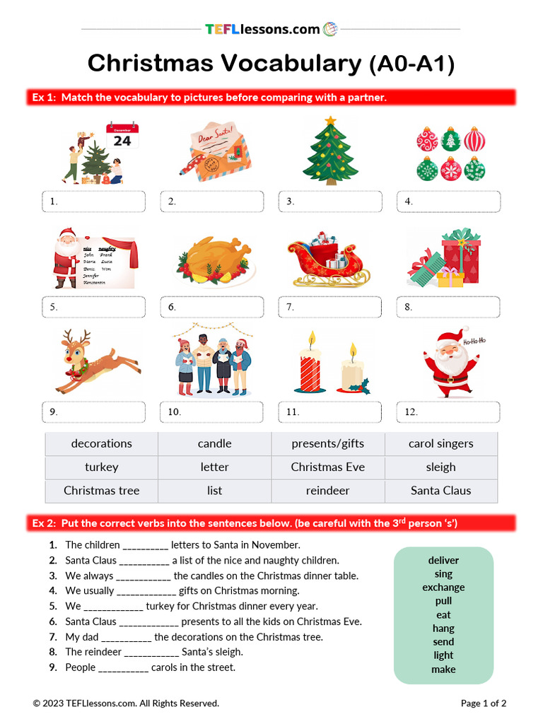 Christmas Vocabulary Worksheet for Kids | PDF | Santa Claus | Christmas