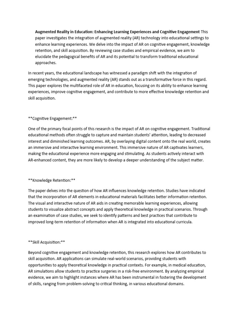 Augmented Reality in Education | PDF | Augmented Reality | Learning