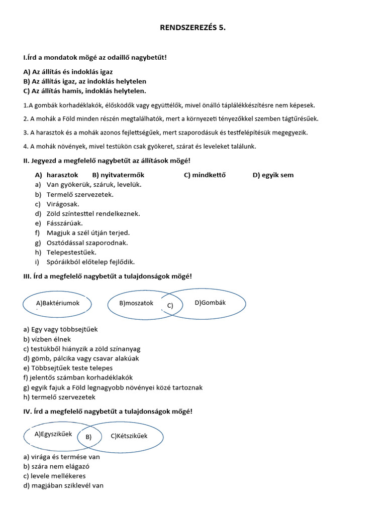 RENDSZEREZÉS 5 Feladatlap 1 | PDF