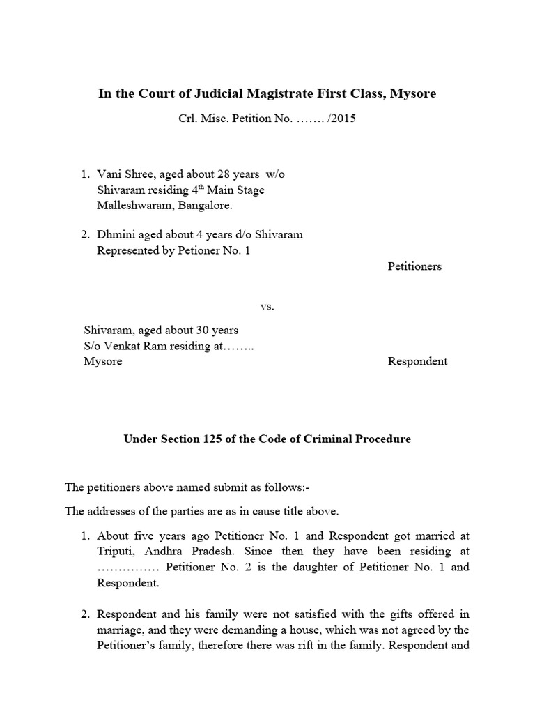 Maintenance Petition in Mysore Court | PDF | Political Law | Common Law