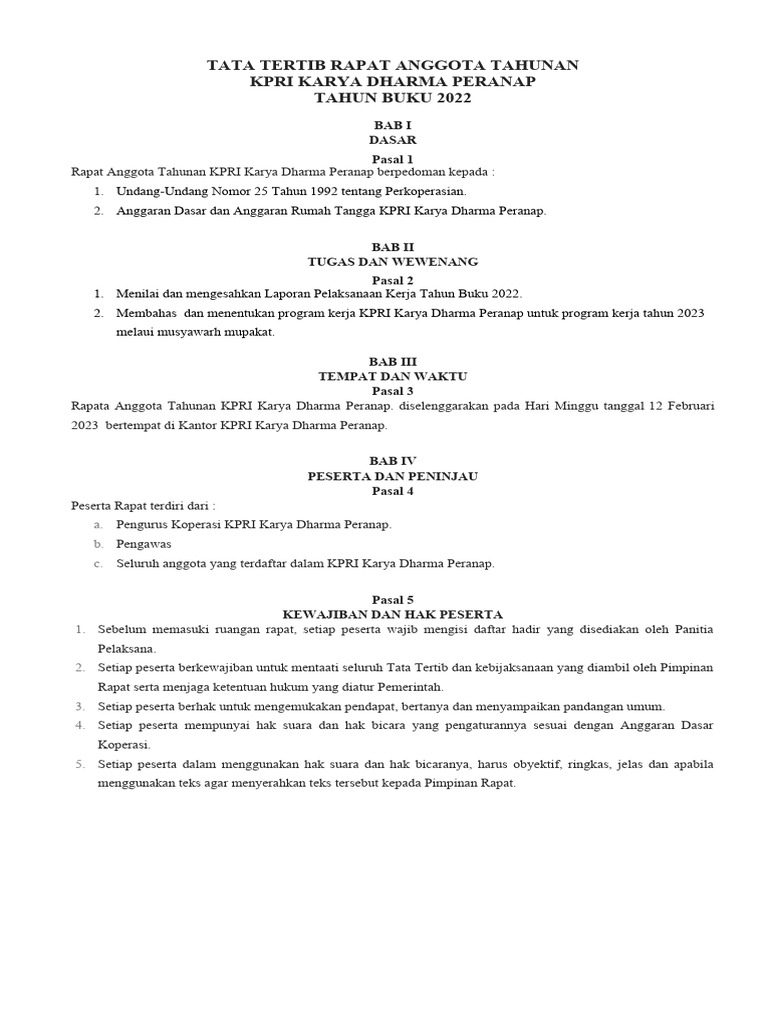 Tata Tertib Rat Koperasi | PDF