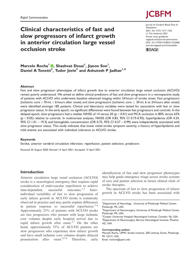Clinical Characteristics of Fast and Slow Progressors of Infarct Growth ...