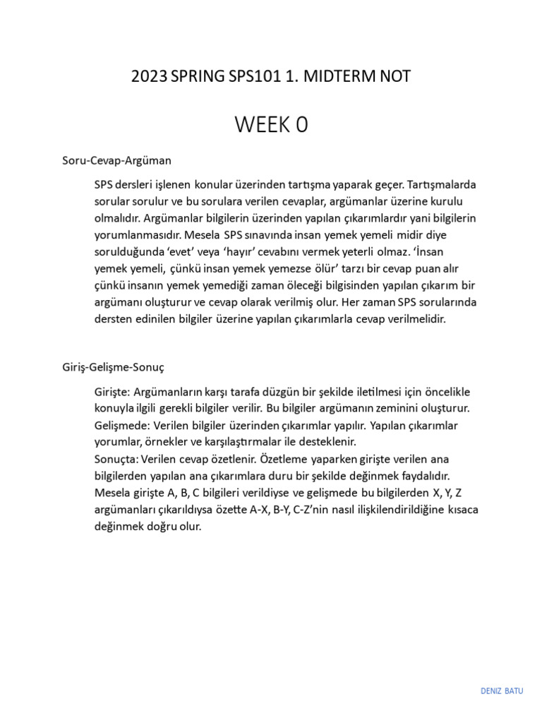 SPS101 1.MIDTERM 2023 Deniz Batu | PDF