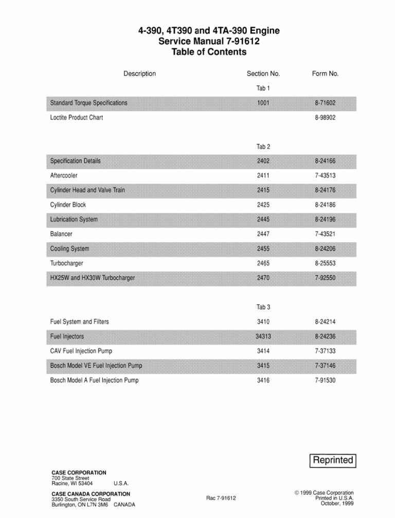 Case 4-390, 4T-390, 4TA-390 Engine Service Manual 7-91612R0 | PDF