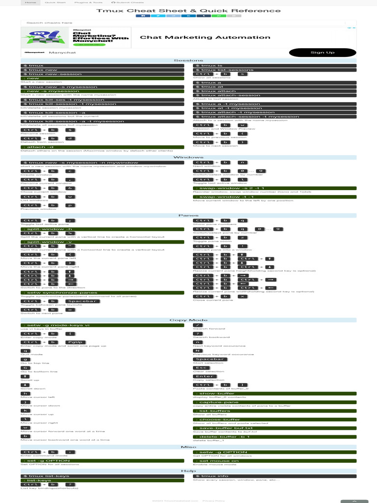 Tmux Cheat Sheet & Quick Reference | PDF