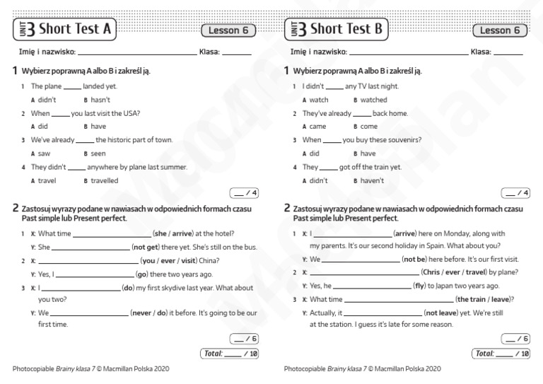 Brainy Kl7 Short Tests Unit 3 Lesson 6 | PDF Brainy Kl7 Short Tests Unit 3 Lesson 6 | PDF