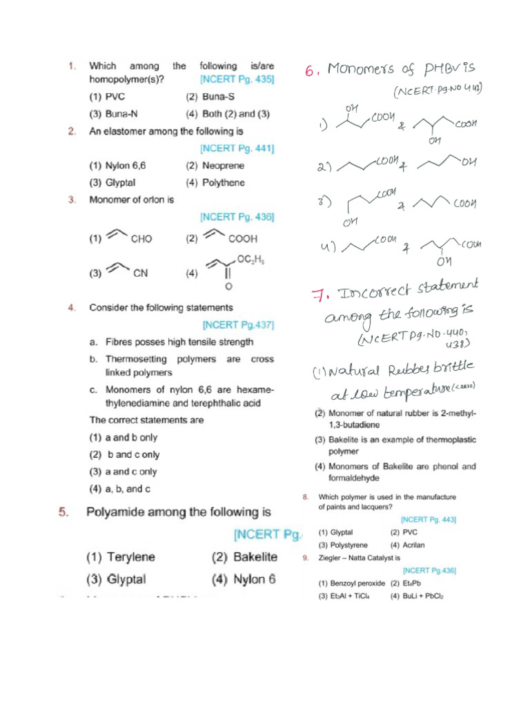 Polymers Ncert Questions | PDF