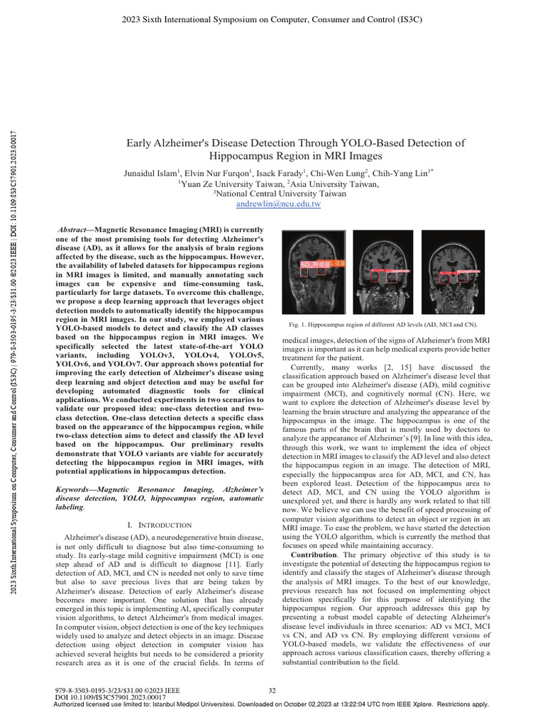 Early Alzheimer-s Disease Detection Through YOLO-Based Detection of Hippocampus Region in MRI ...