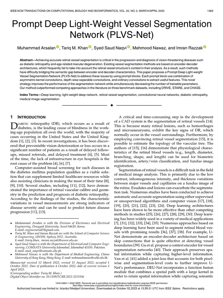 Prompt Deep Light-Weight Vessel Segmentation Network - PLVS-Net | PDF