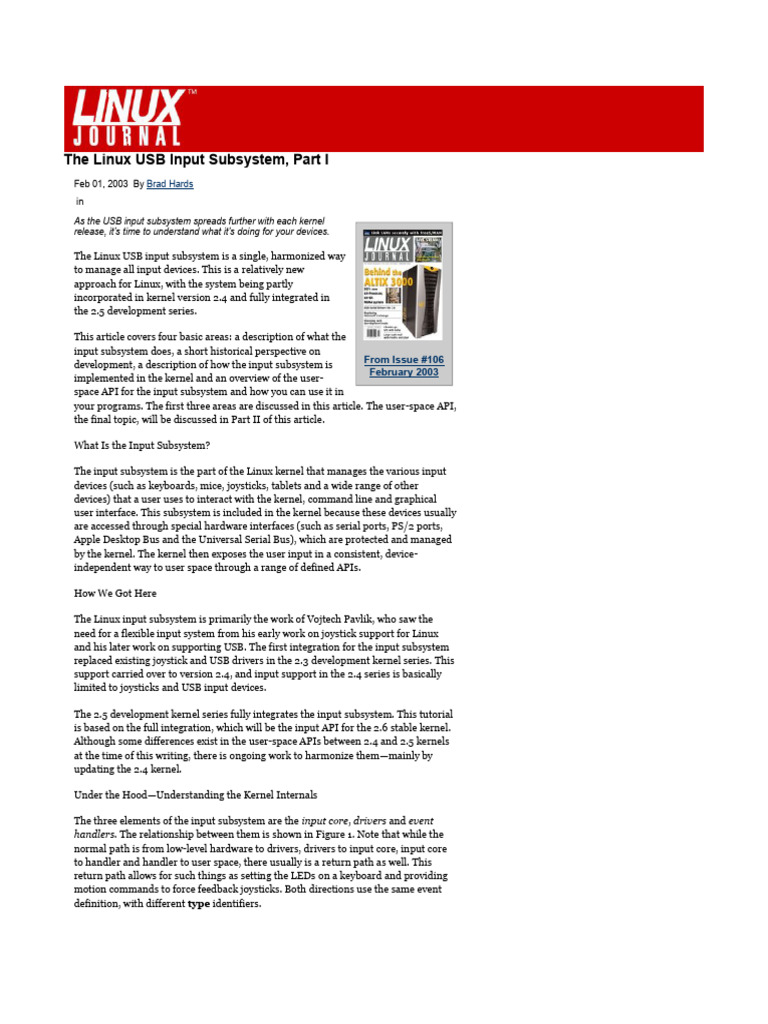 The Linux USB Input Subsystem, Part I - Brad Hards - LINUX Journal | PDF | Device Driver | Input ...