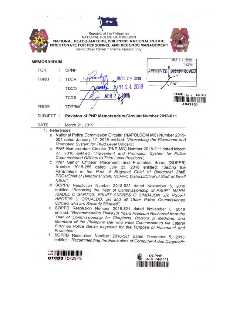 B. PNP MC 2019 044 Revised Placement and Promotion of 3rd Level PCOs | PDF