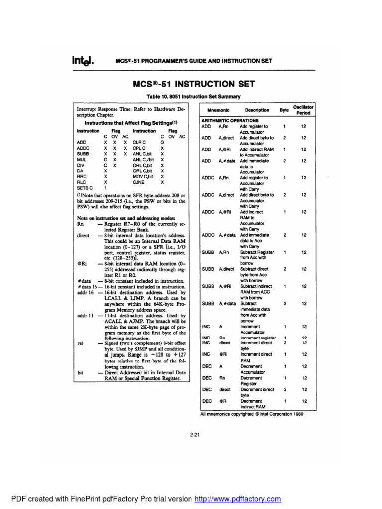 Intel MCS® 51 Instruction Set | PDF | Central Processing Unit ...