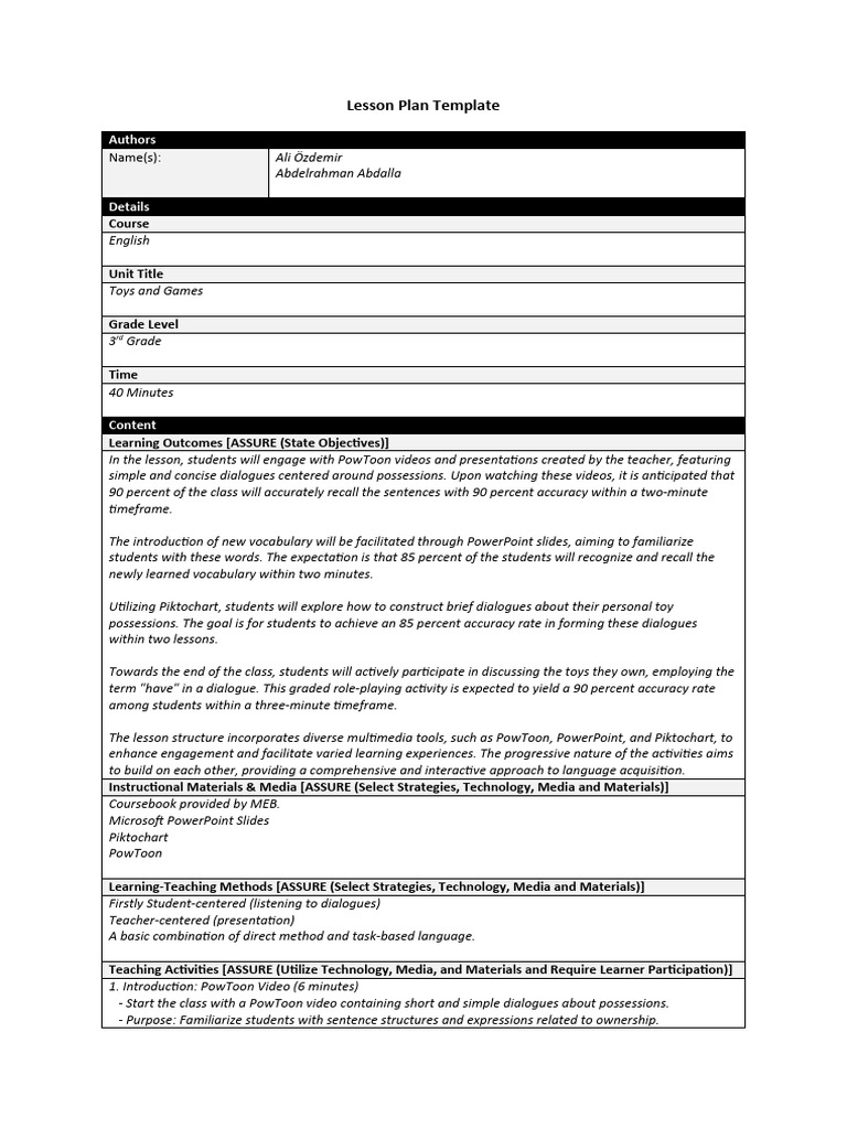 Lesson Plan w3 | PDF | Lesson Plan | Vocabulary