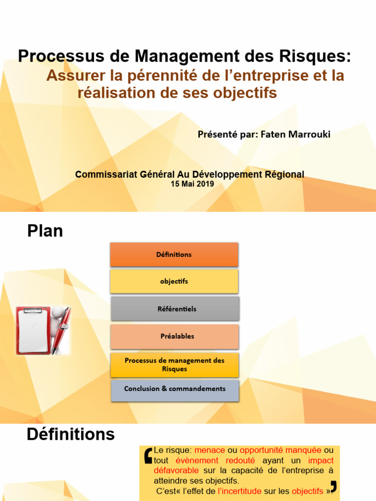 Présentation Management Risque CGDR 15052019VF | PDF | Risque | Gestion des risques