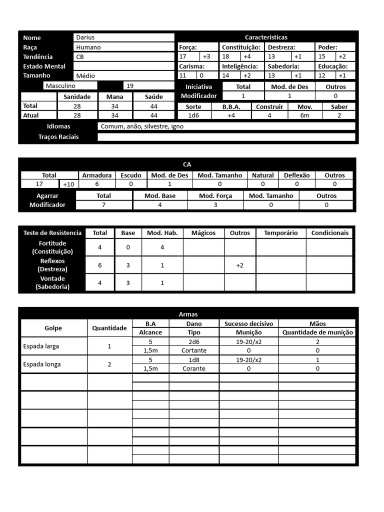 Ficha Darius 2.0 | PDF | Espada